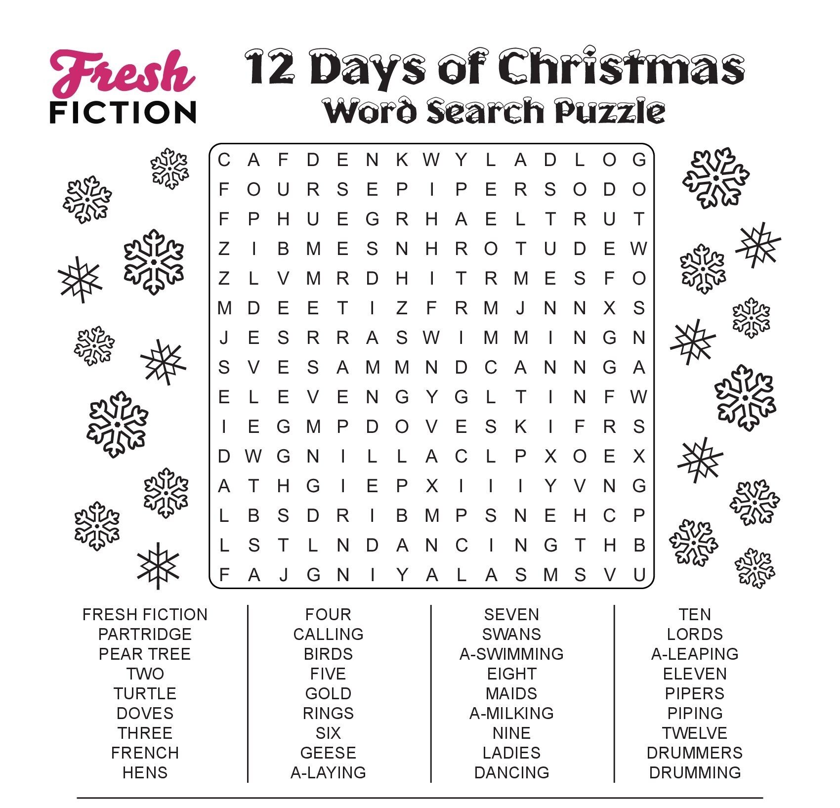Charles Timmerman | 12 Days of Christmas Word Search – Fresh Fiction